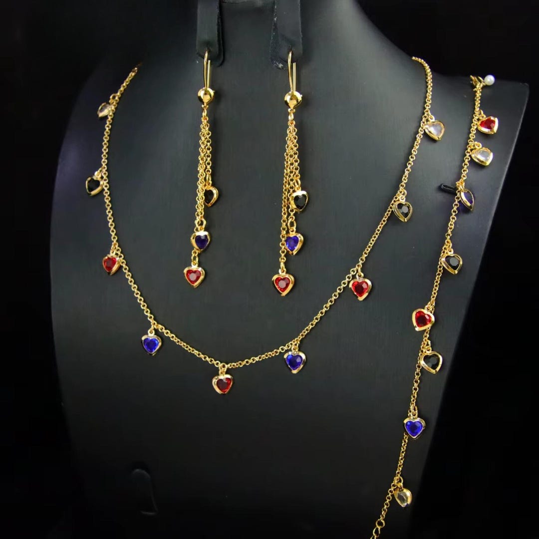 Fashion Italian Gold Plated Heart Necklace Set | 21k Gold Color | Saudi ...