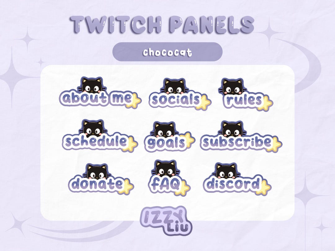 Black Cat Panels | Twitch Graphics | Choco, Night, Star, Cute - Etsy