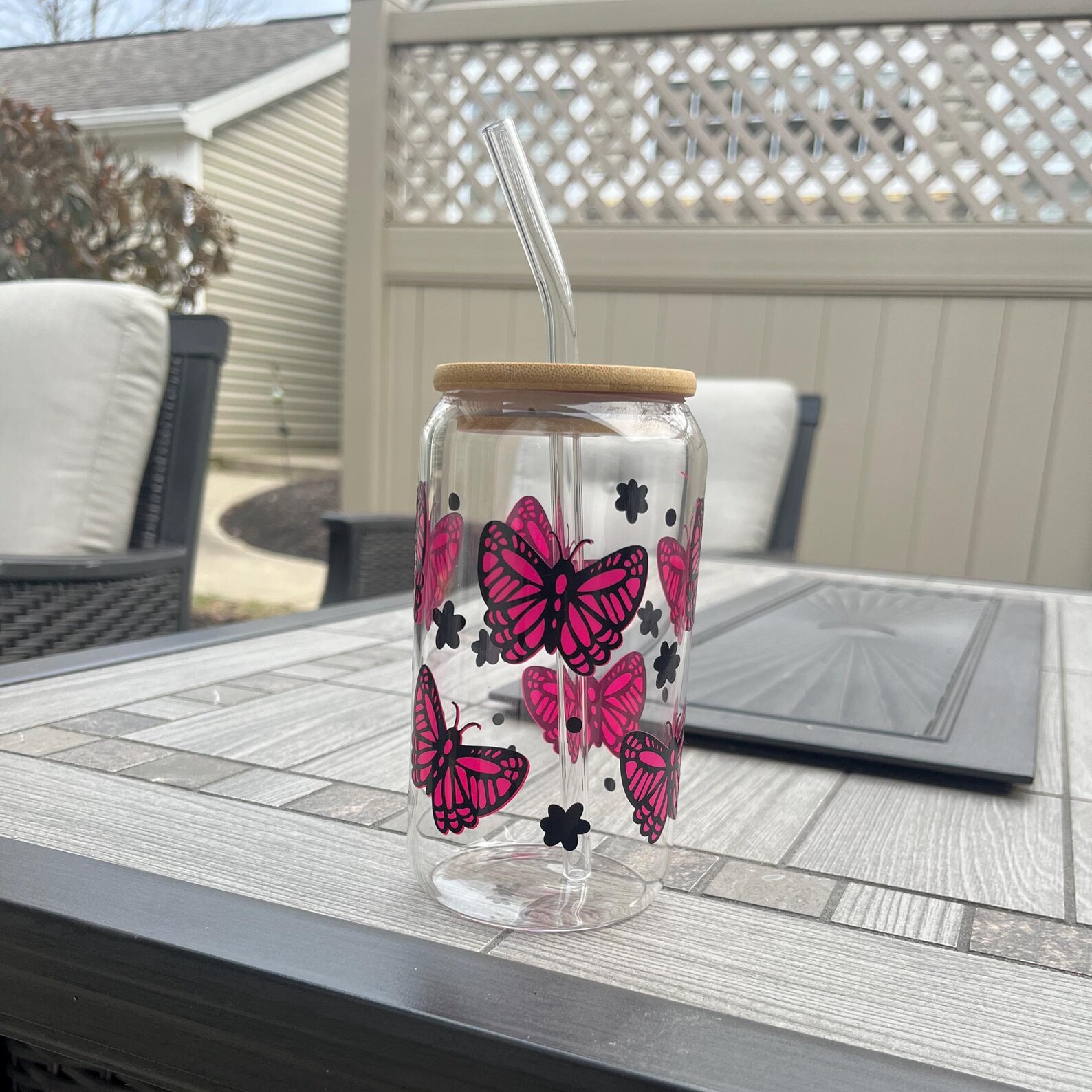 Pink Butterfly Glass Cup - Etsy
