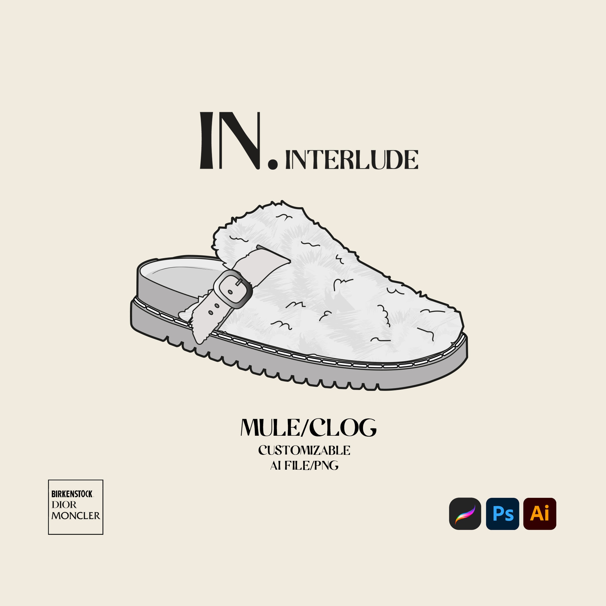 Shearling Mule Clogs 2024 Template Tech Pack Streetwear Luxury Vector ...