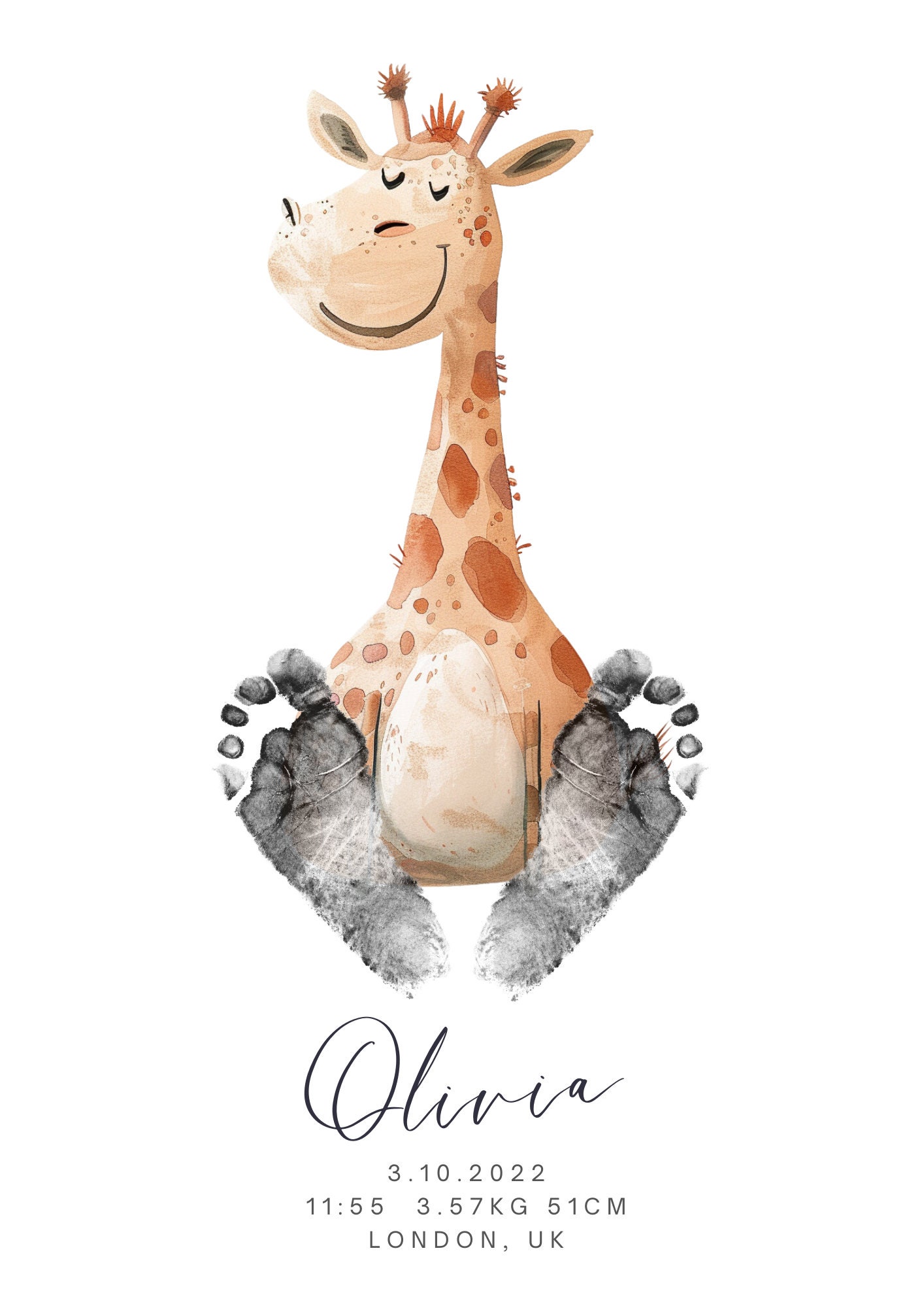 Personalized Keepsake Girl's DIY Footprint Posters Bundle Swan Giraffe ...