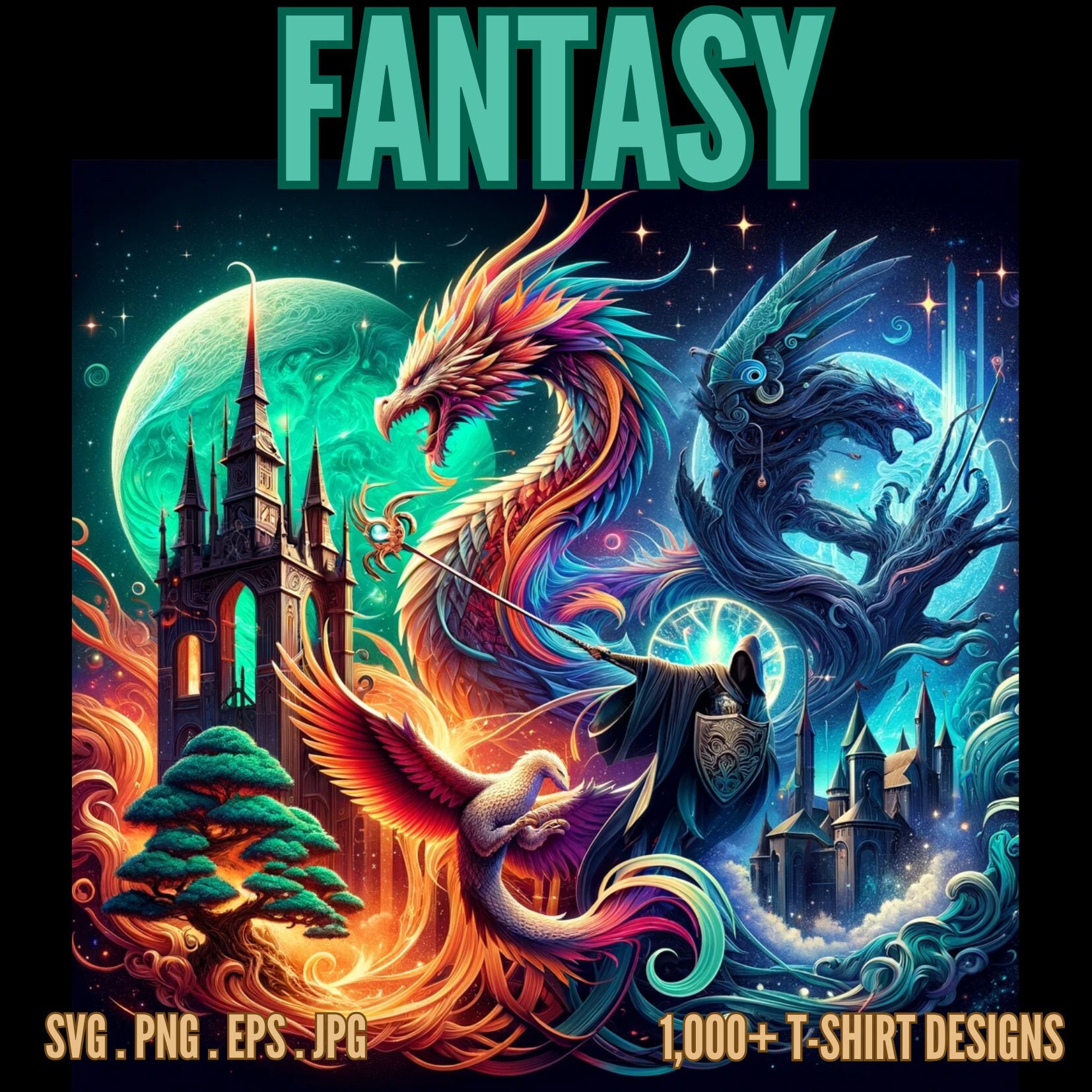 1,000 Fantasy T-shirt Designs Mega Bundle Svg Png Eps Dfx Instant ...