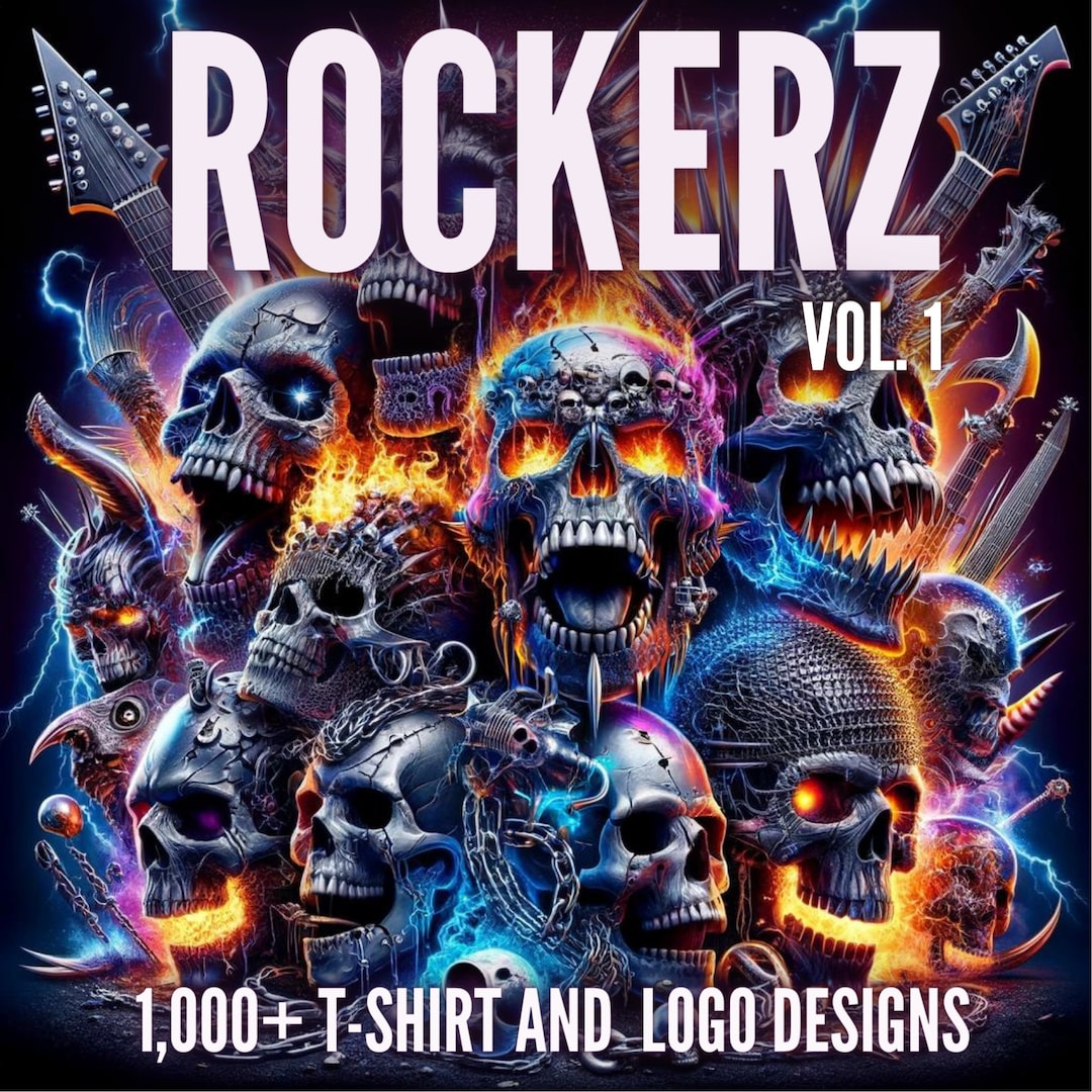 1,000 Rockerz T-shirt & Logo Designs Vol. 1 Mega Bundle Rock Metal Band ...