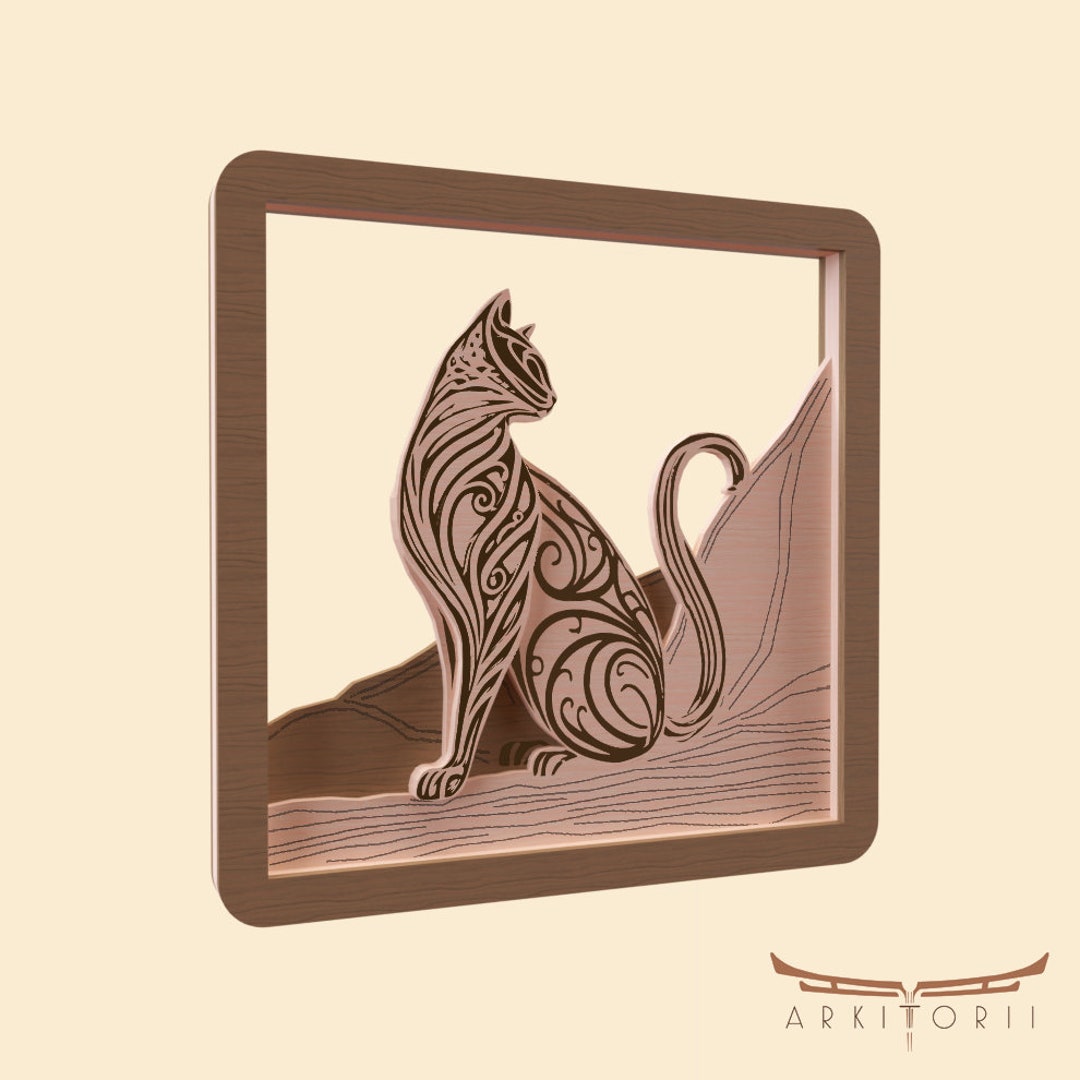 Laser Cut Plans Cat Frame Multilayer Artwork Lightburn Cat Svg Cat ...