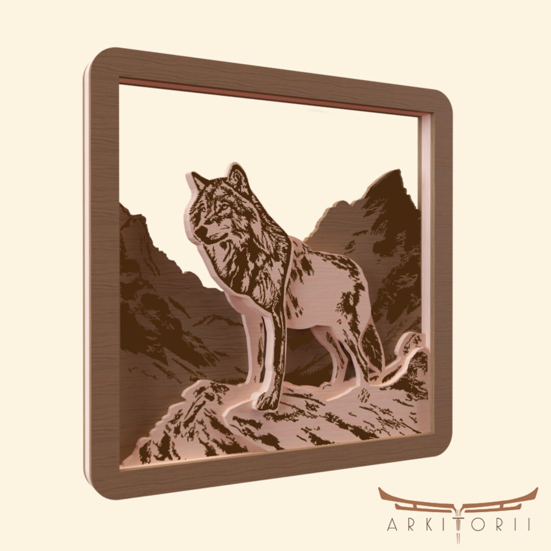 Planos de corte láser Marco de lobo Obra de arte multicapa Lightburn ...