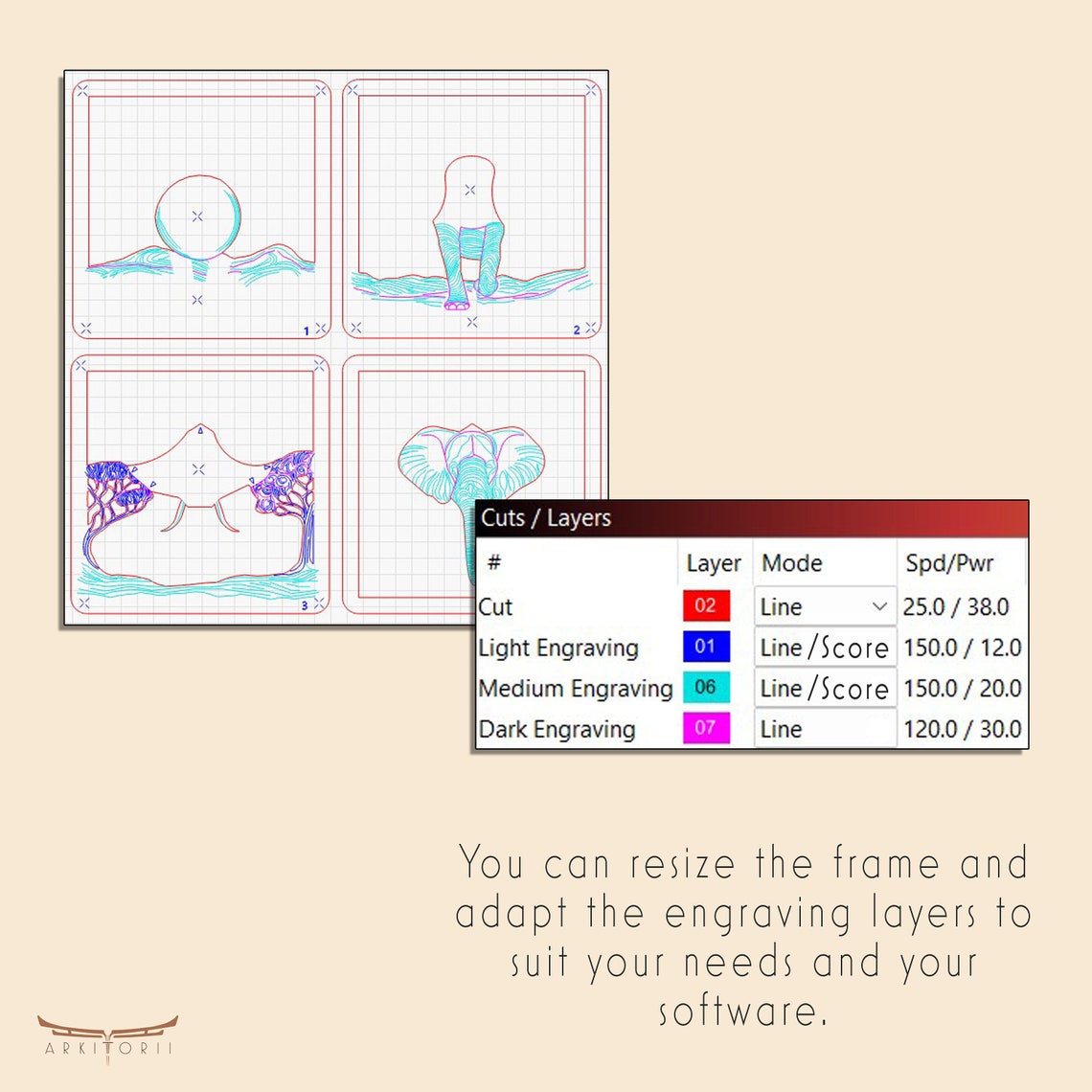 Laser Cut Plans - Elephant Frame - Multilayer Artwork - Lightburn ...