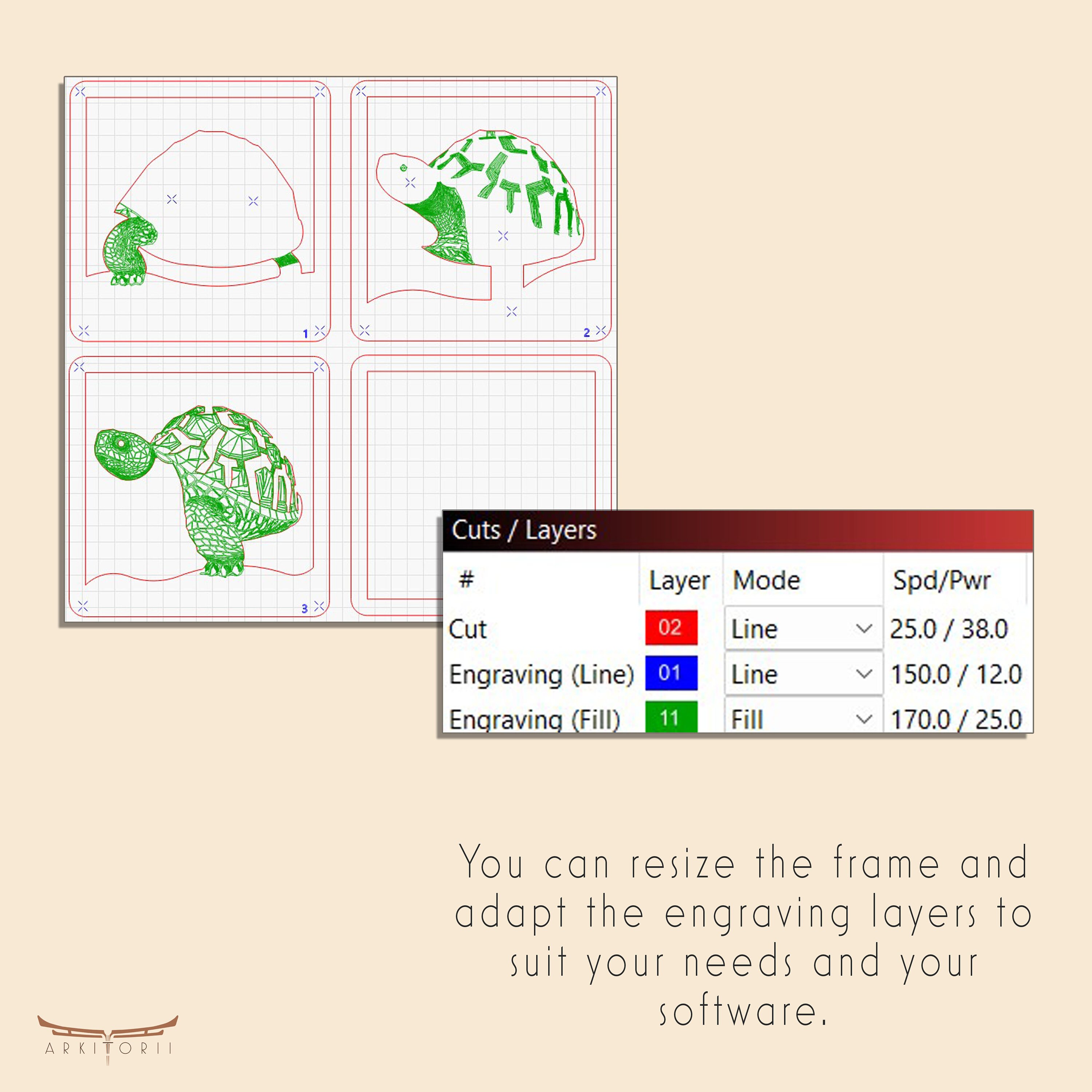 Laser Cut Plans Tortoise Frame Multilayer Artwork Lightburn Turtle ...