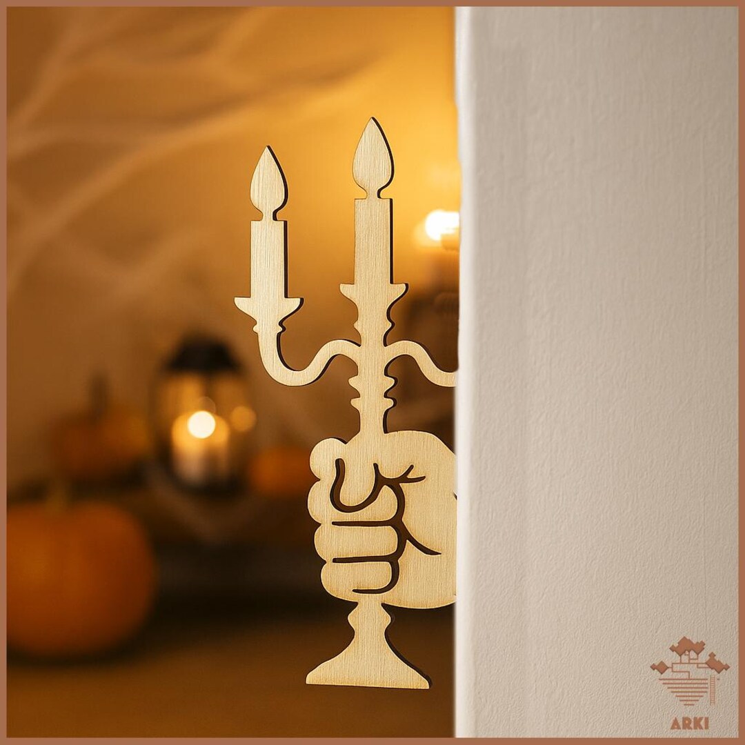 Candelabra Halloween Svg Laser Cut File - Spooky Wall Peek Sign - Wood ...