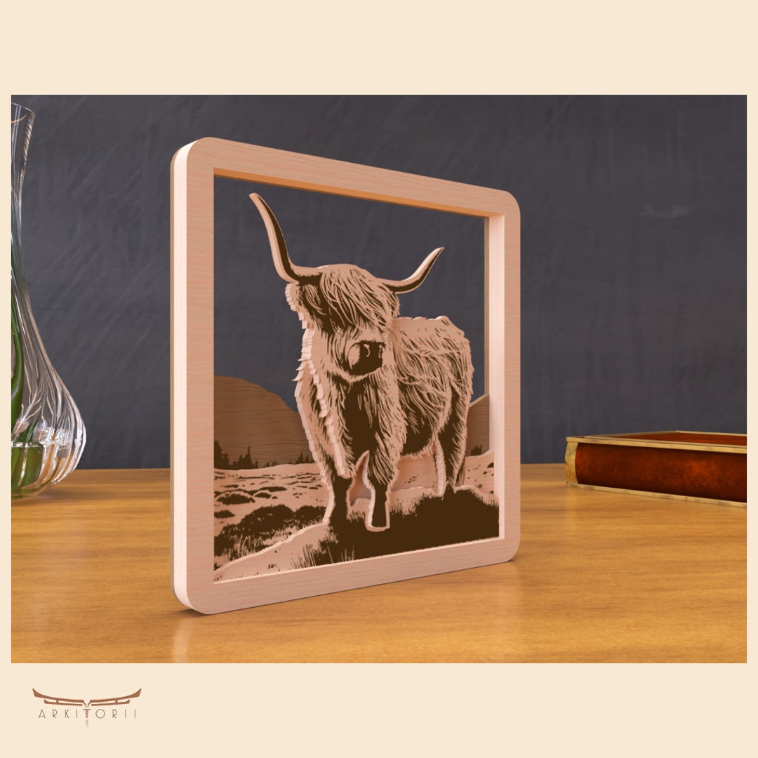 Laser Cut Plans Highland Cow Frame Multilayer Artwork Lightburn Laser ...