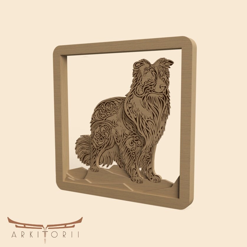 Laser Cut Plans Dog Border Collie Frame Multilayer Artwork Lightburn ...