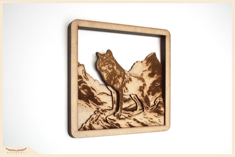 Planos de corte láser Marco de lobo Obra de arte multicapa Lightburn ...
