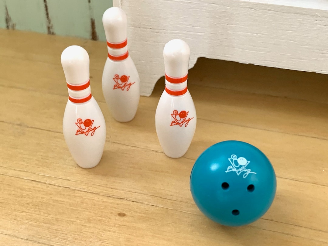 Cute Miniature Bowling Set Includes Three Pins & One Ball - Etsy