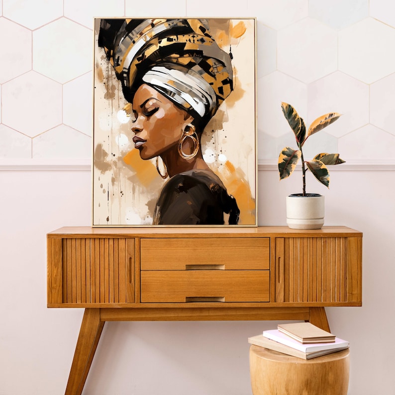 African American Artwork Woman Headwrap Painting Home Decor Portrait ...