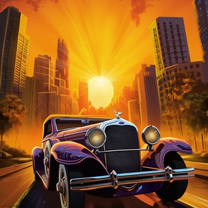 Old Timer Cartoon Art Digital Poster Vibrant Old Timer Photo City Wall ...