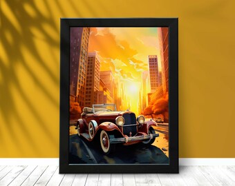 Old Timer Cartoon Art Digital Poster Vibrant Old Timer Photo City Wall ...