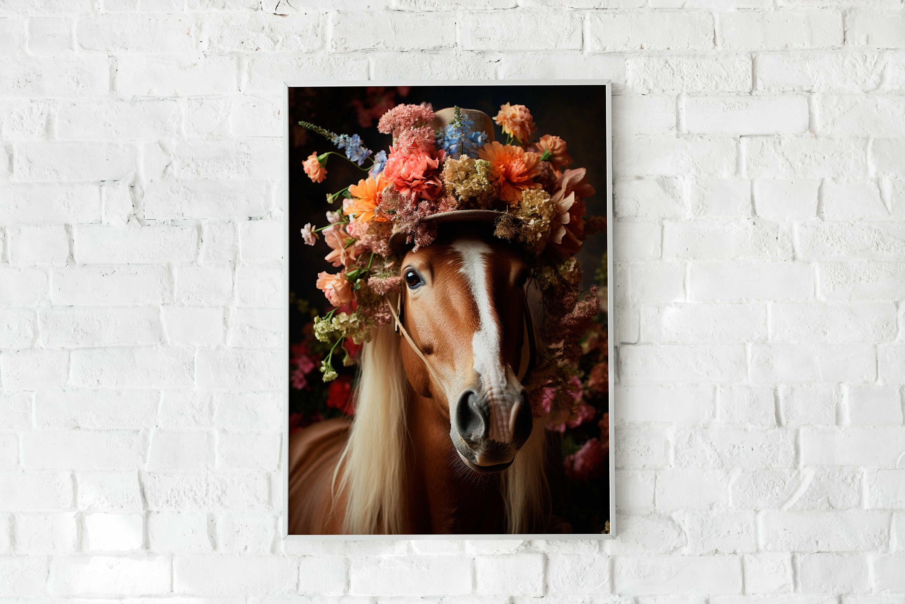Horse Art | Digital Poster | Horse Photo With Hat of Flowers | Funny ...