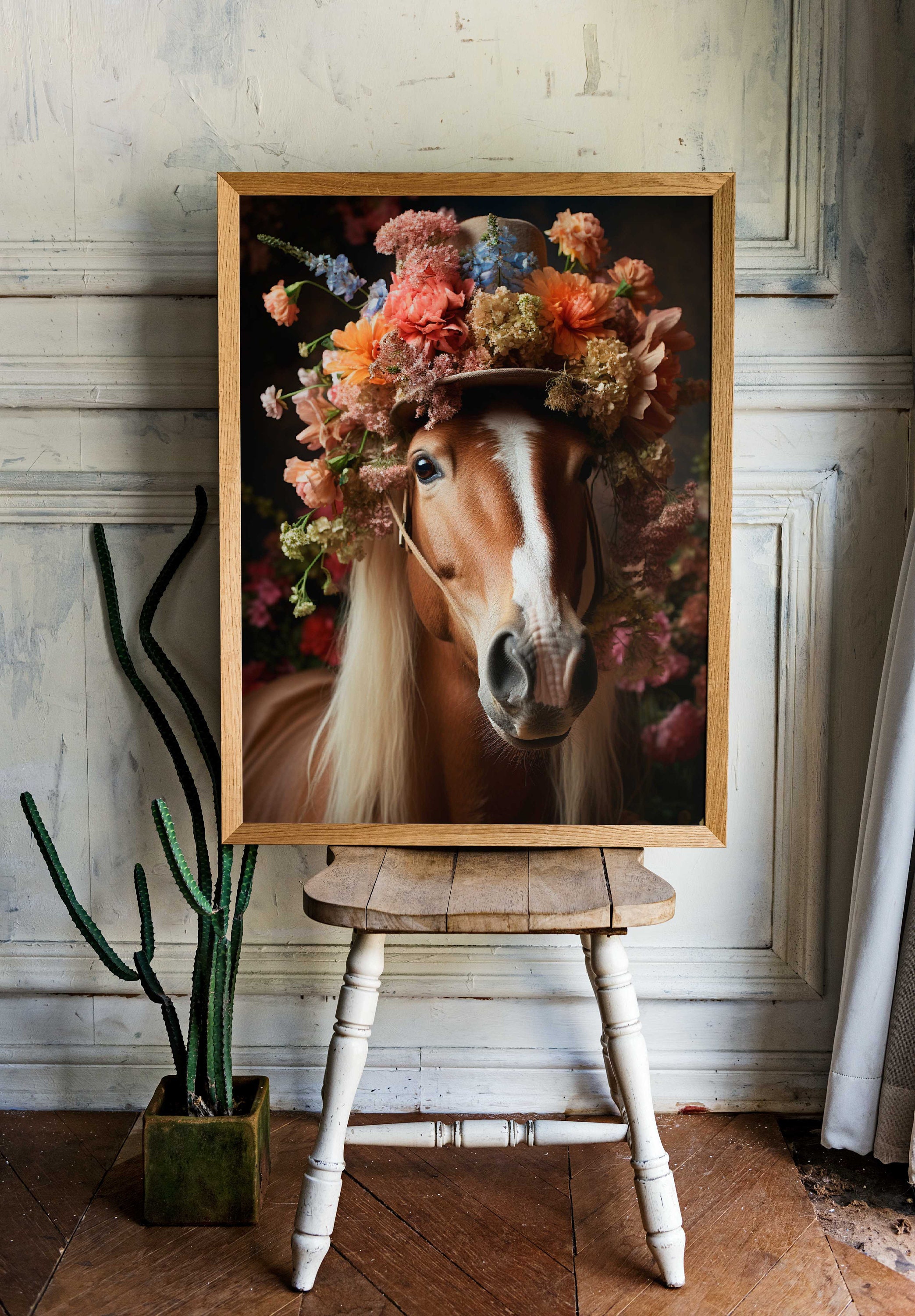 Horse Art | Digital Poster | Horse Photo With Hat of Flowers | Funny ...