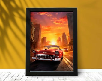 Old Timer Cartoon Art Digital Poster Vibrant Old Timer Photo City Wall ...