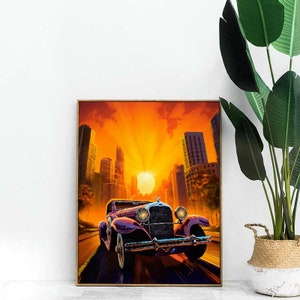 Old Timer Cartoon Art Digital Poster Vibrant Old Timer Photo City Wall ...