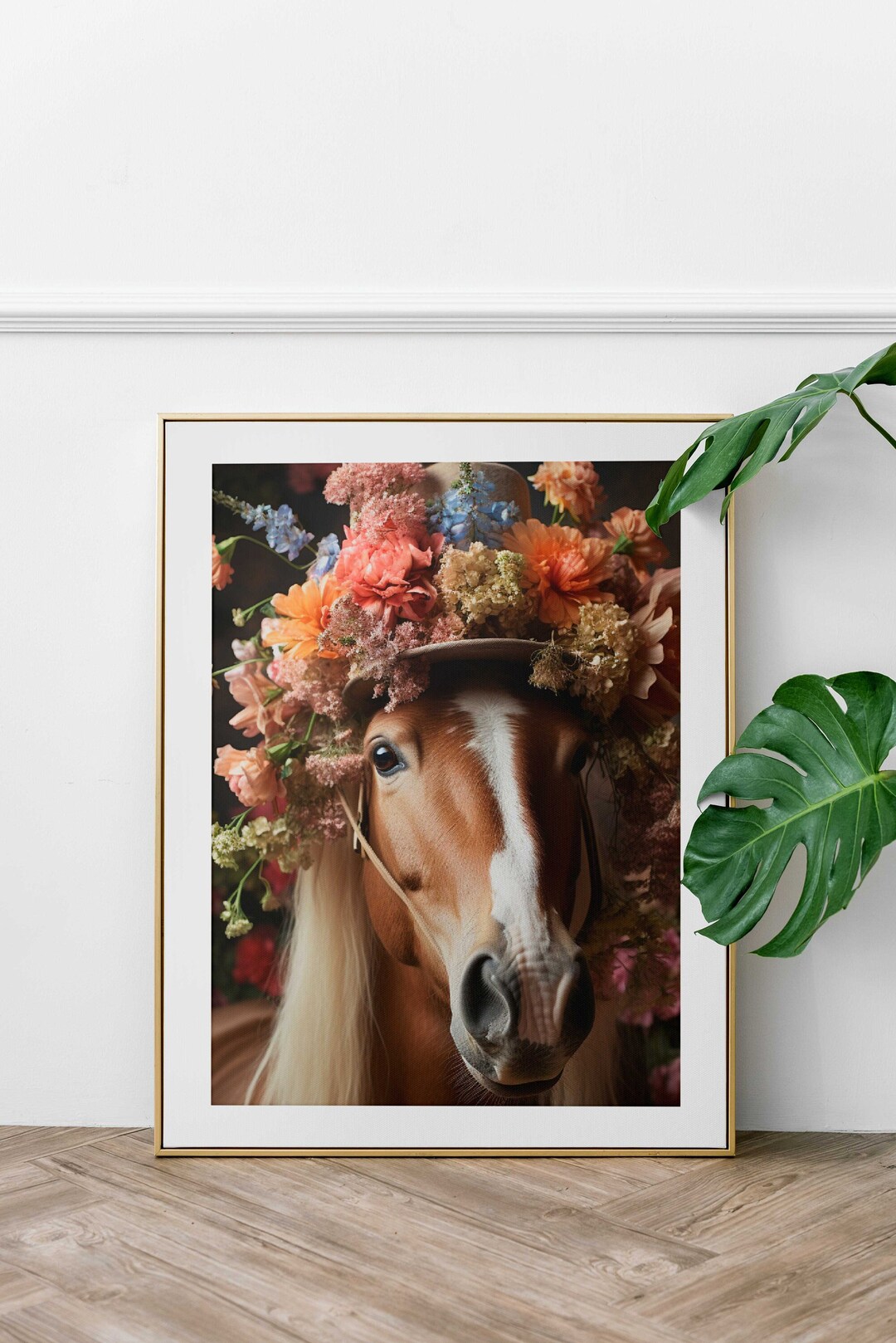 Horse Art | Digital Poster | Horse Photo With Hat of Flowers | Funny ...