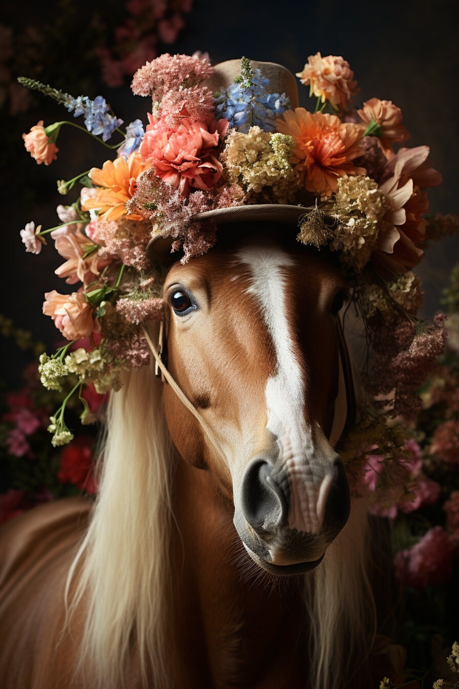 Horse Art | Digital Poster | Horse Photo With Hat of Flowers | Funny ...
