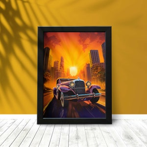 Old Timer Cartoon Art Digital Poster Vibrant Old Timer Photo City Wall ...
