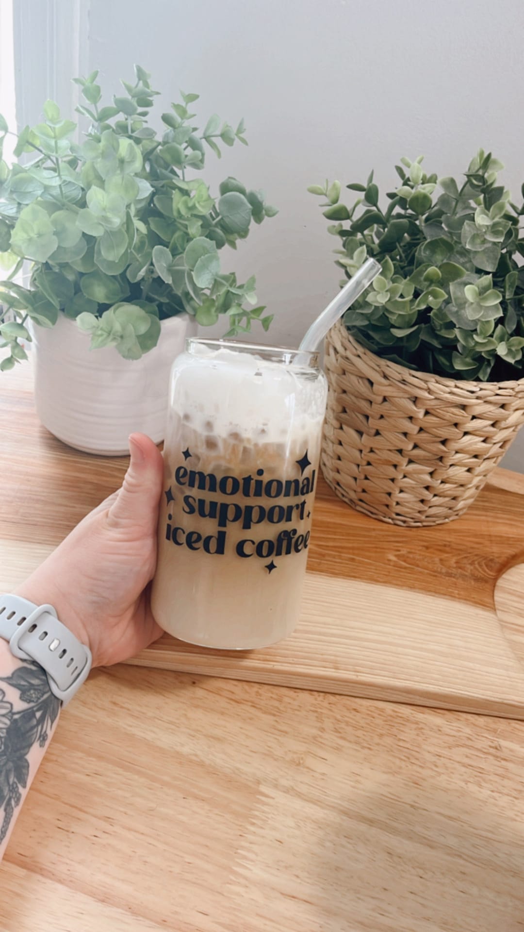 Emotional Support Iced Coffee Glass Can, Iced Coffee Cup, 16oz Beer ...