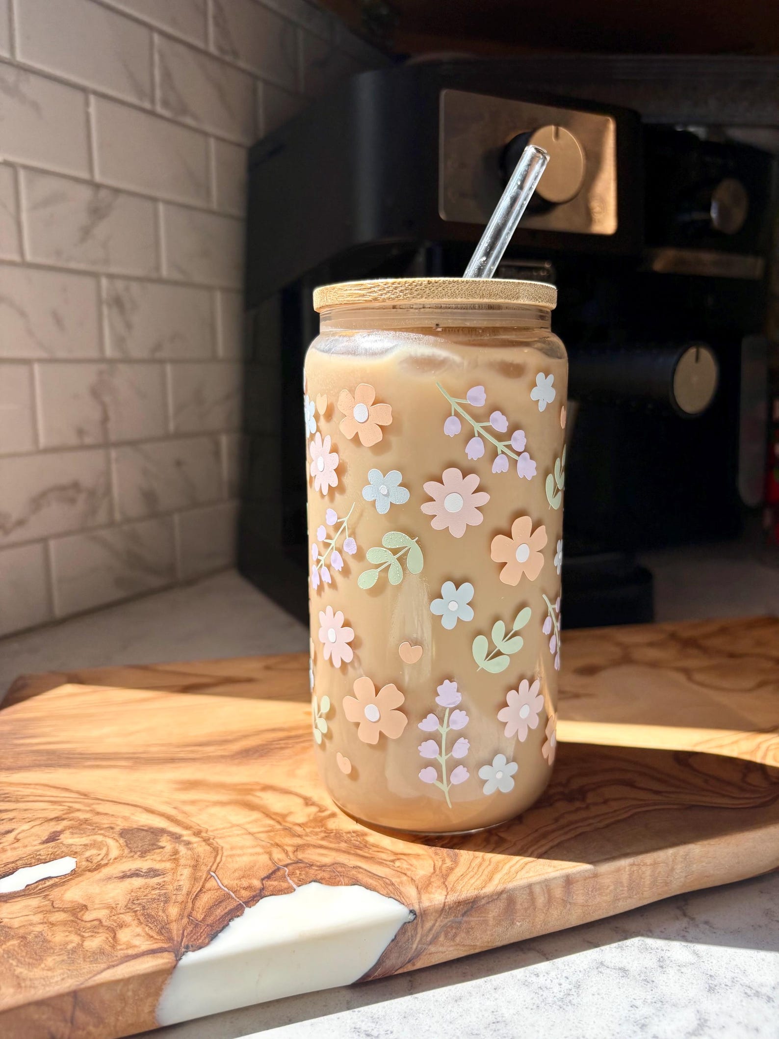 Floral Glass Tumber | Spring Tumbler| Flower Iced Coffee Cup| Summer ...
