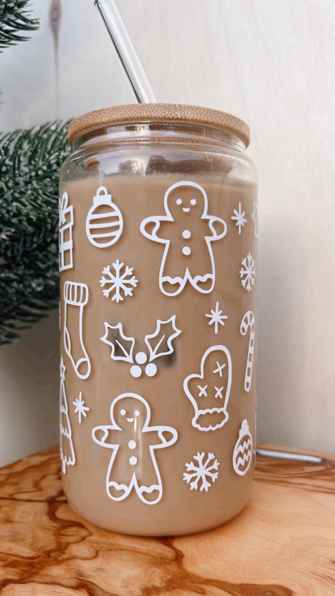 Christmas Doodles Inspired Glass Cup Frosted Christmas Themed Glass Can ...