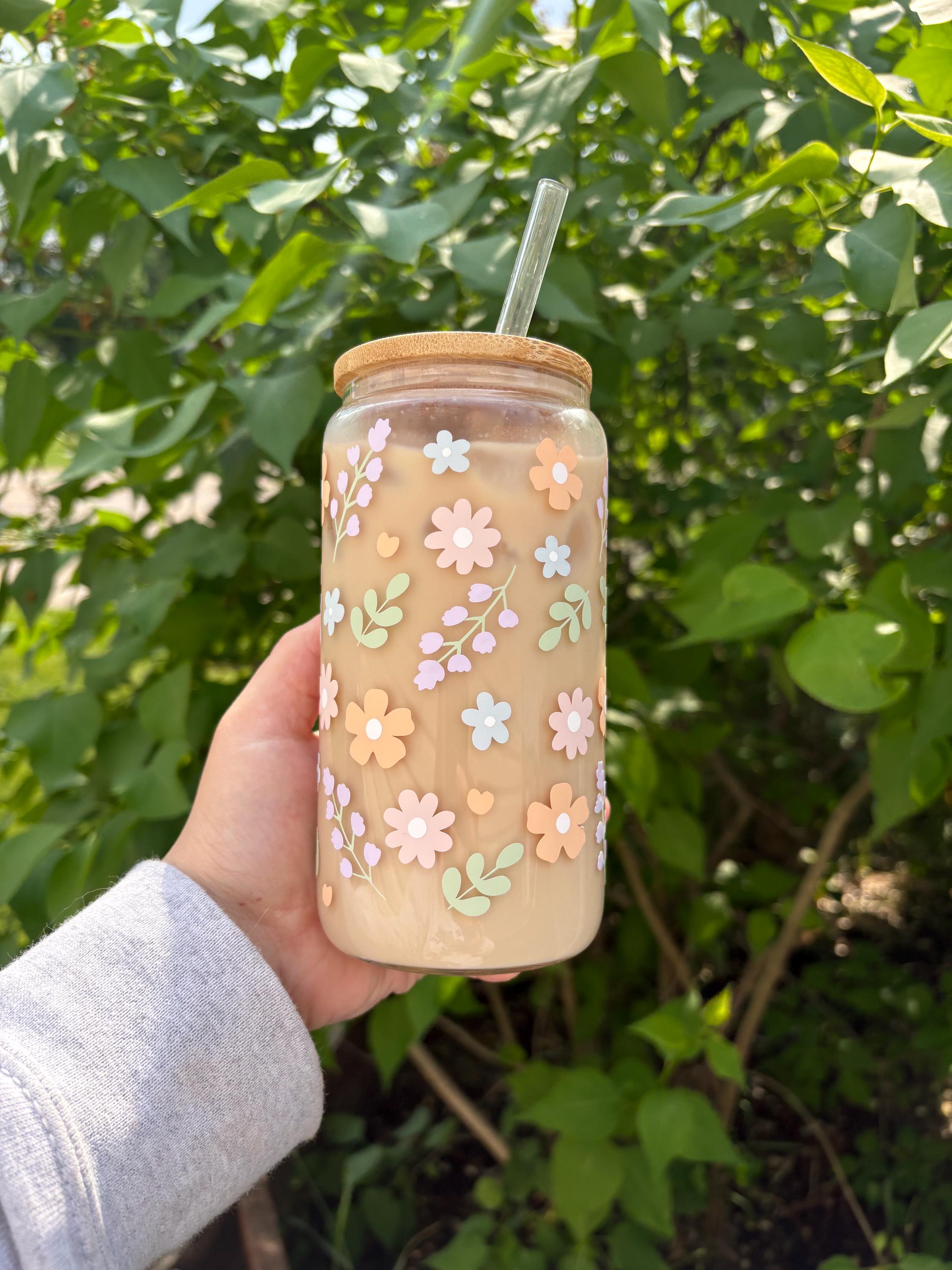 Floral Glass Tumber | Spring Tumbler| Flower Iced Coffee Cup| Summer ...