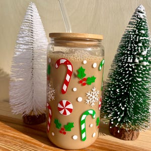 Christmas Candy Cane Inspired Glass Cup | Frosted Christmas Themed ...