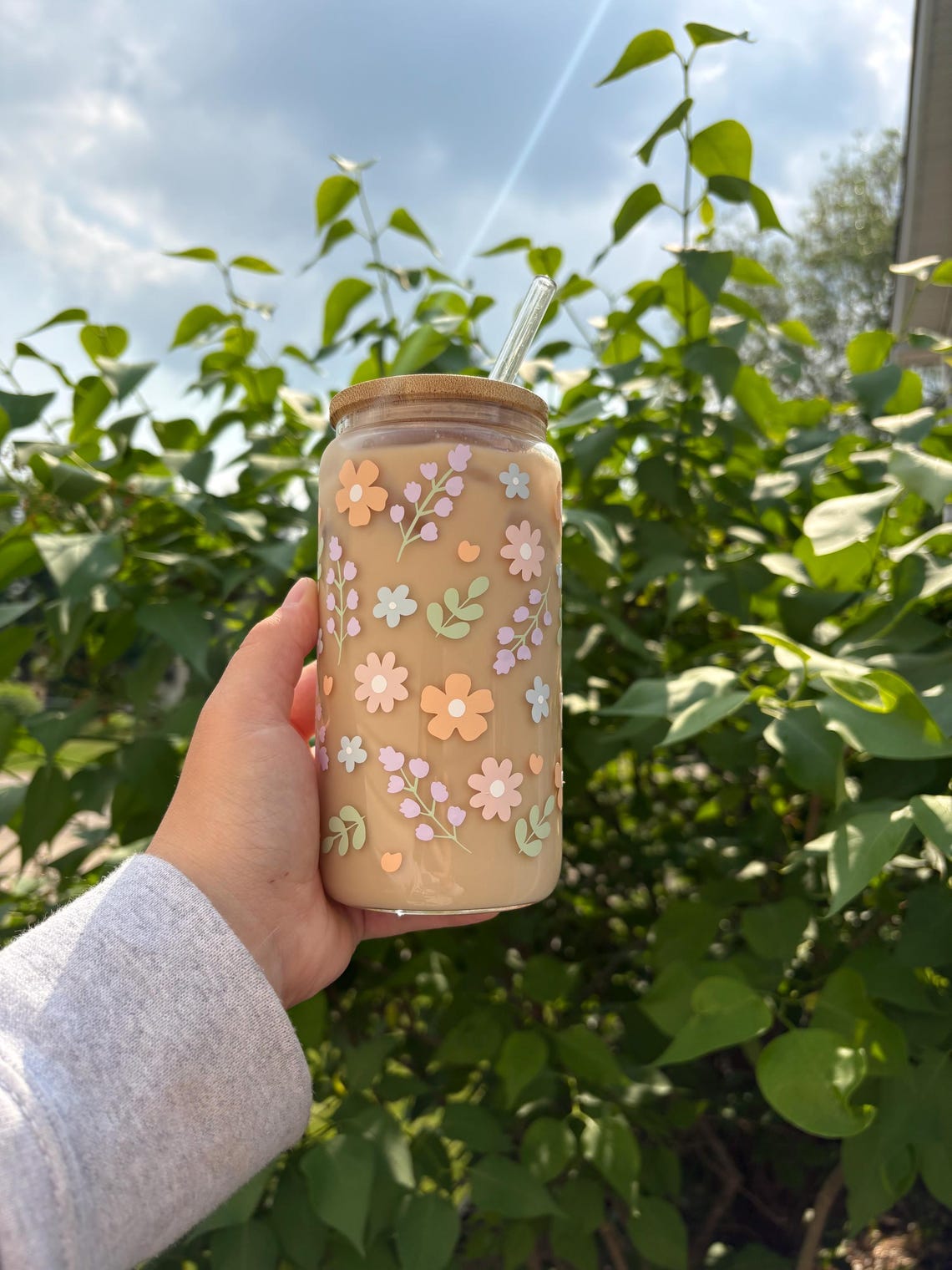 Floral Glass Tumber | Spring Tumbler| Flower Iced Coffee Cup| Summer ...