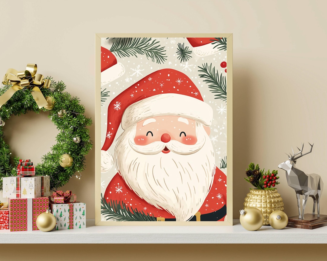 Santa Christmas Print, Printable Christmas Santa Pattern Art Print ...