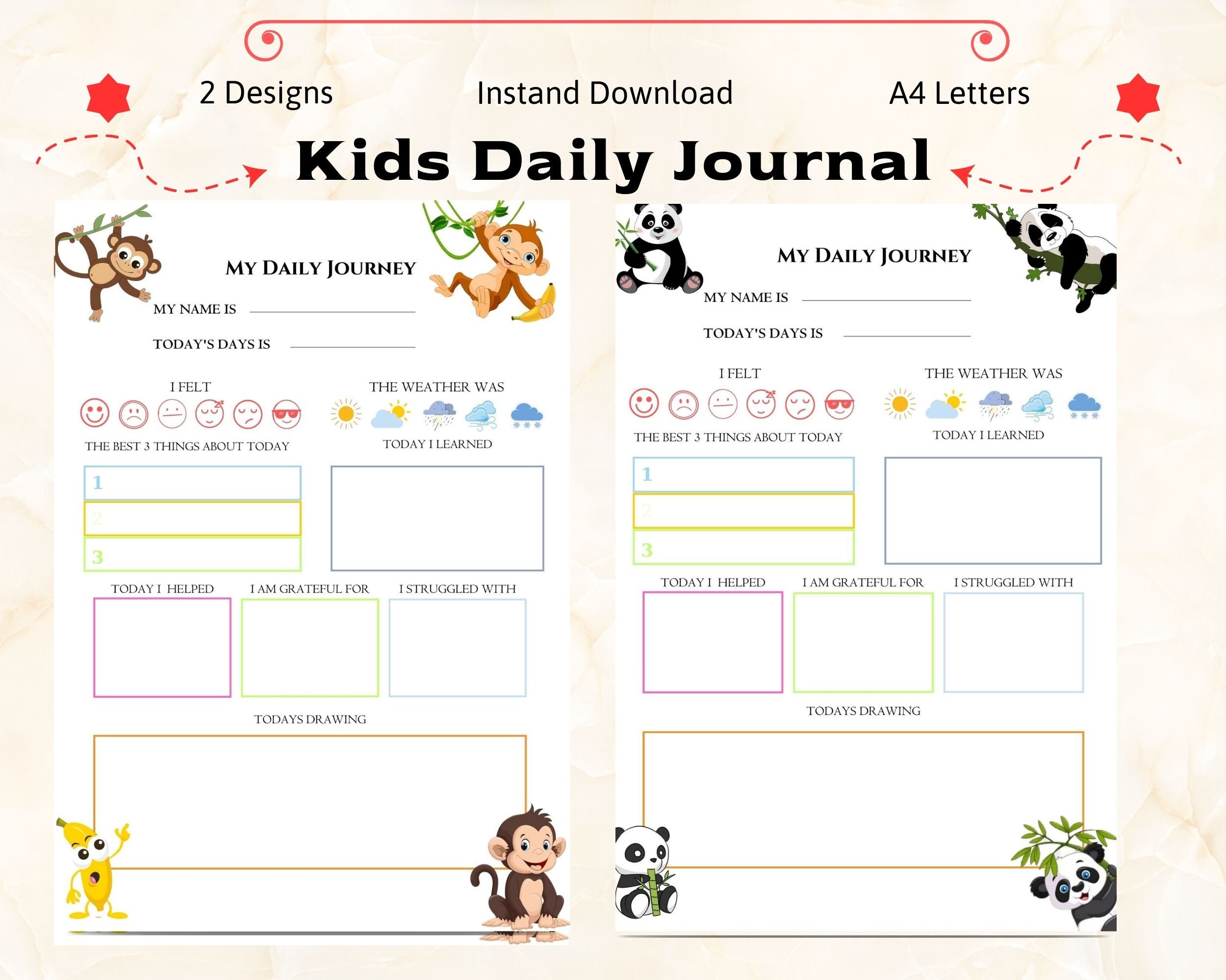 Kids Daily Journal Planner,kids Planner,print for Kids,customizable ...
