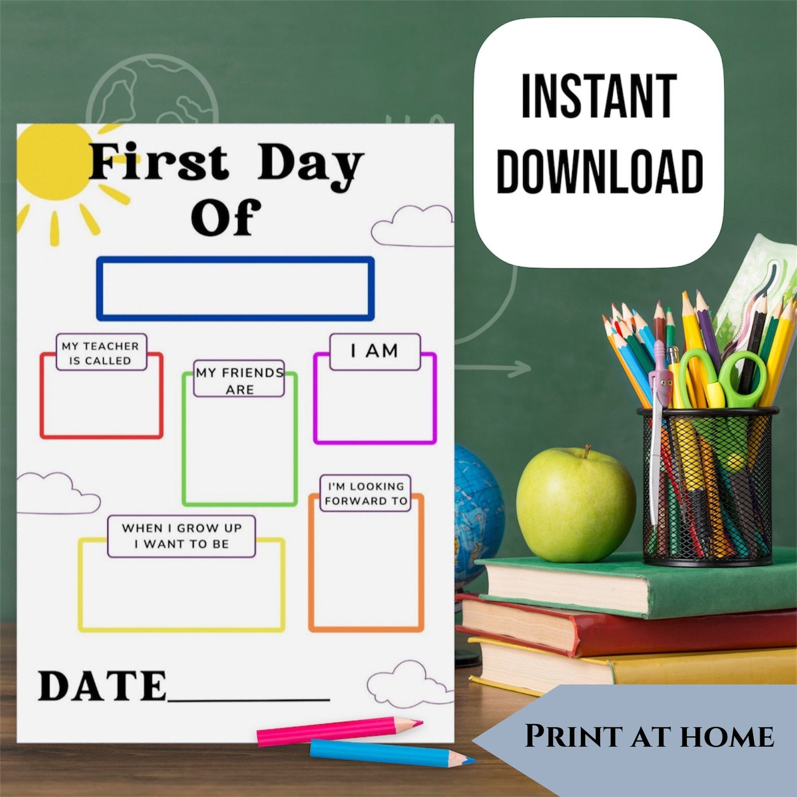 Back to School Printable, Photo Prop, Digital Download, First Day Back ...