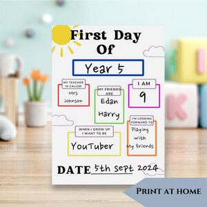 Back to School Printable, Photo Prop, Digital Download, First Day Back ...