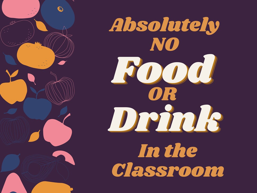 No Food Sign - Classroom Rules - Digital Download - No Food or Drink - Etsy