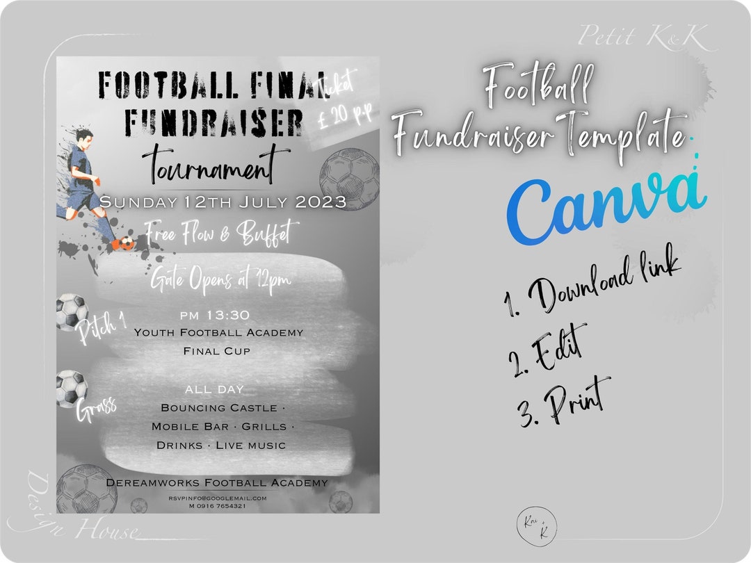 Football Fundraiser Flyer Template | Instant Editable & Printable ...