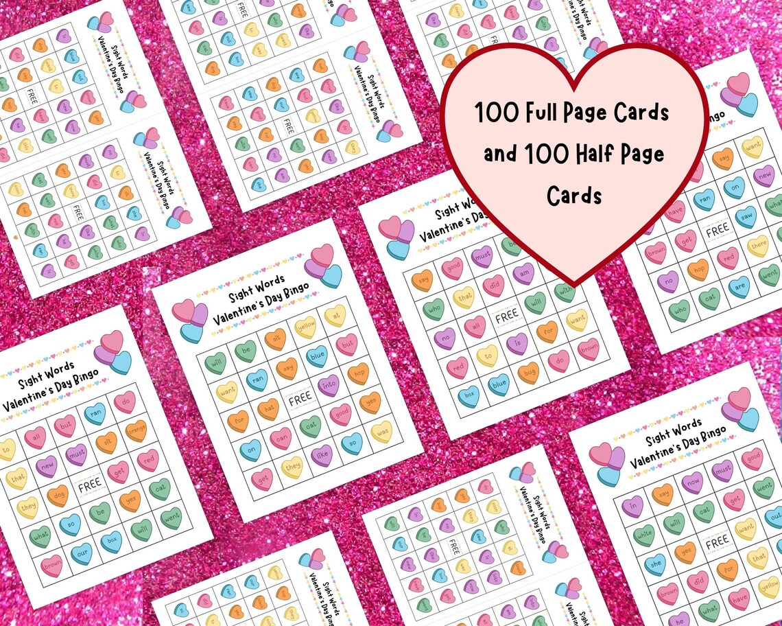 Valentines Sight Words Bingo Games Bundle, Bingo Cards Valentine's Day ...