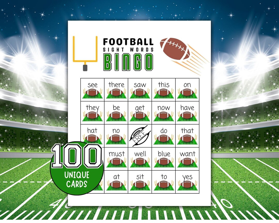 Football Sight Word Bingo Game Bundle, Bingo Cards the Big Game Day ...