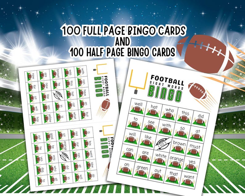 Football Sight Word Bingo Game Bundle, Bingo Cards the Big Game Day ...
