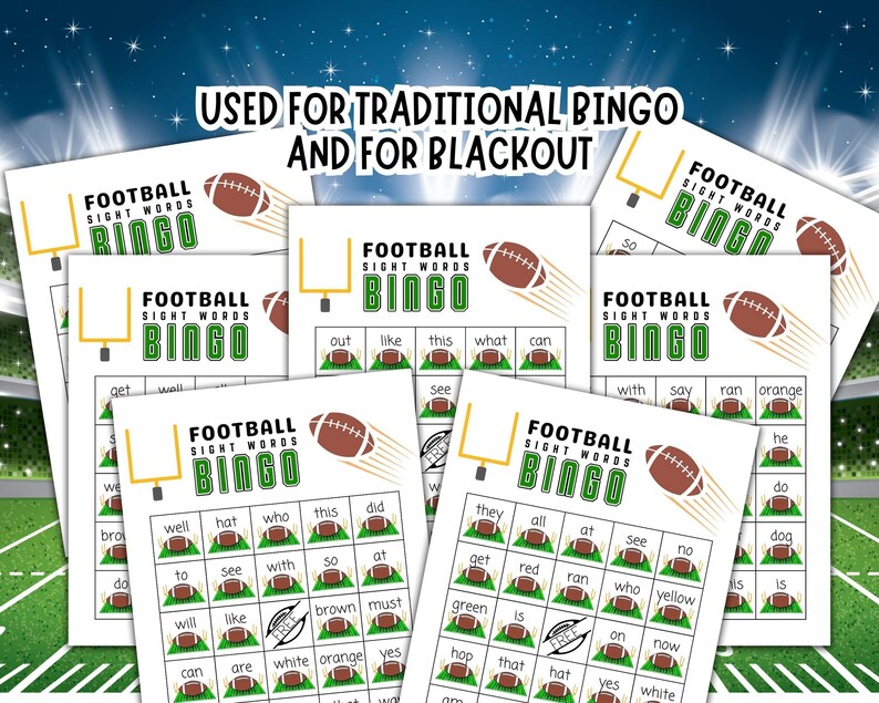 Football Sight Word Bingo Game Bundle, Bingo Cards the Big Game Day ...