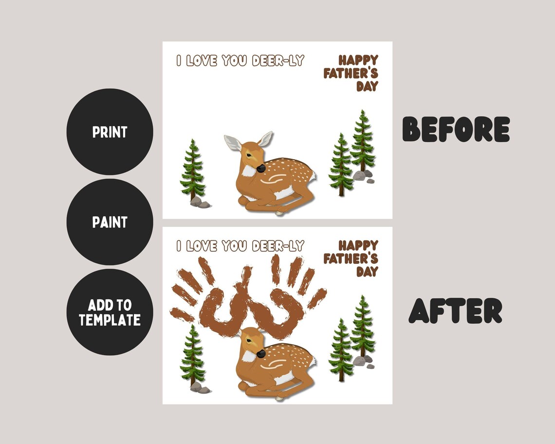 Father's Day Deer Handprint Art Gift for Dad, Printable Keepsake From ...