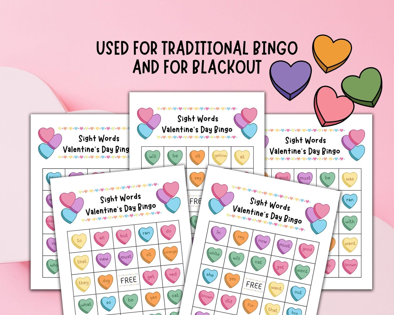 Valentines Sight Words Bingo Games Bundle, Bingo Cards Valentine's Day ...
