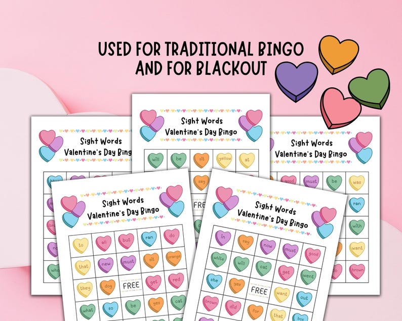 Valentines Sight Words Bingo Games Bundle, Bingo Cards Valentine's Day ...