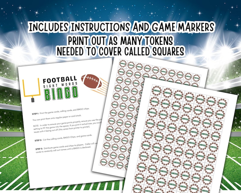 Football Sight Word Bingo Game Bundle, Bingo Cards the Big Game Day ...