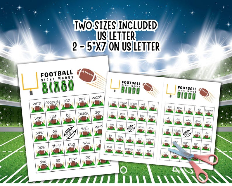 Football Sight Word Bingo Game Bundle, Bingo Cards the Big Game Day ...