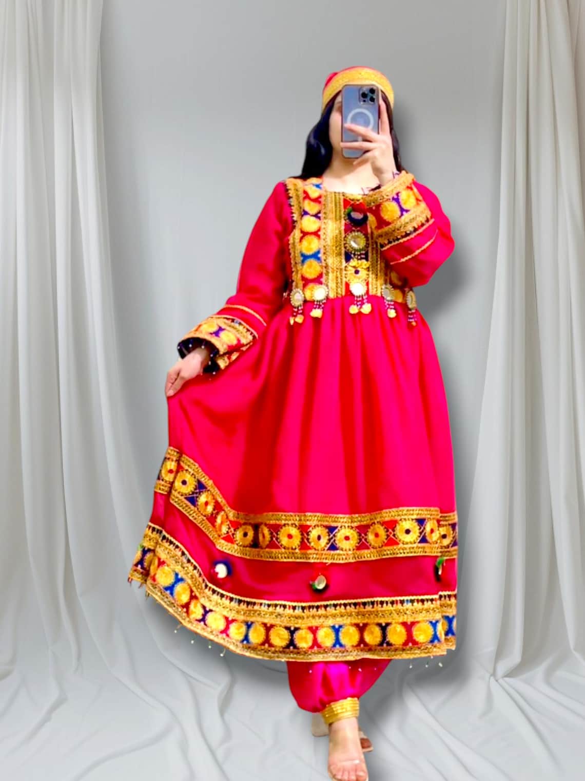 Afghan Traditional Silk Dress, Dupata Shalwar Kameez, Embroidered ...