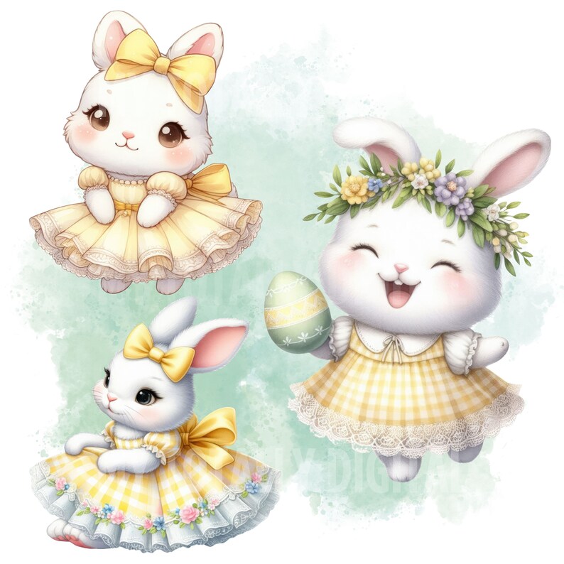 15 Watercolor Easter Bunny Clipart Design Sublimation Bundle Digital ...
