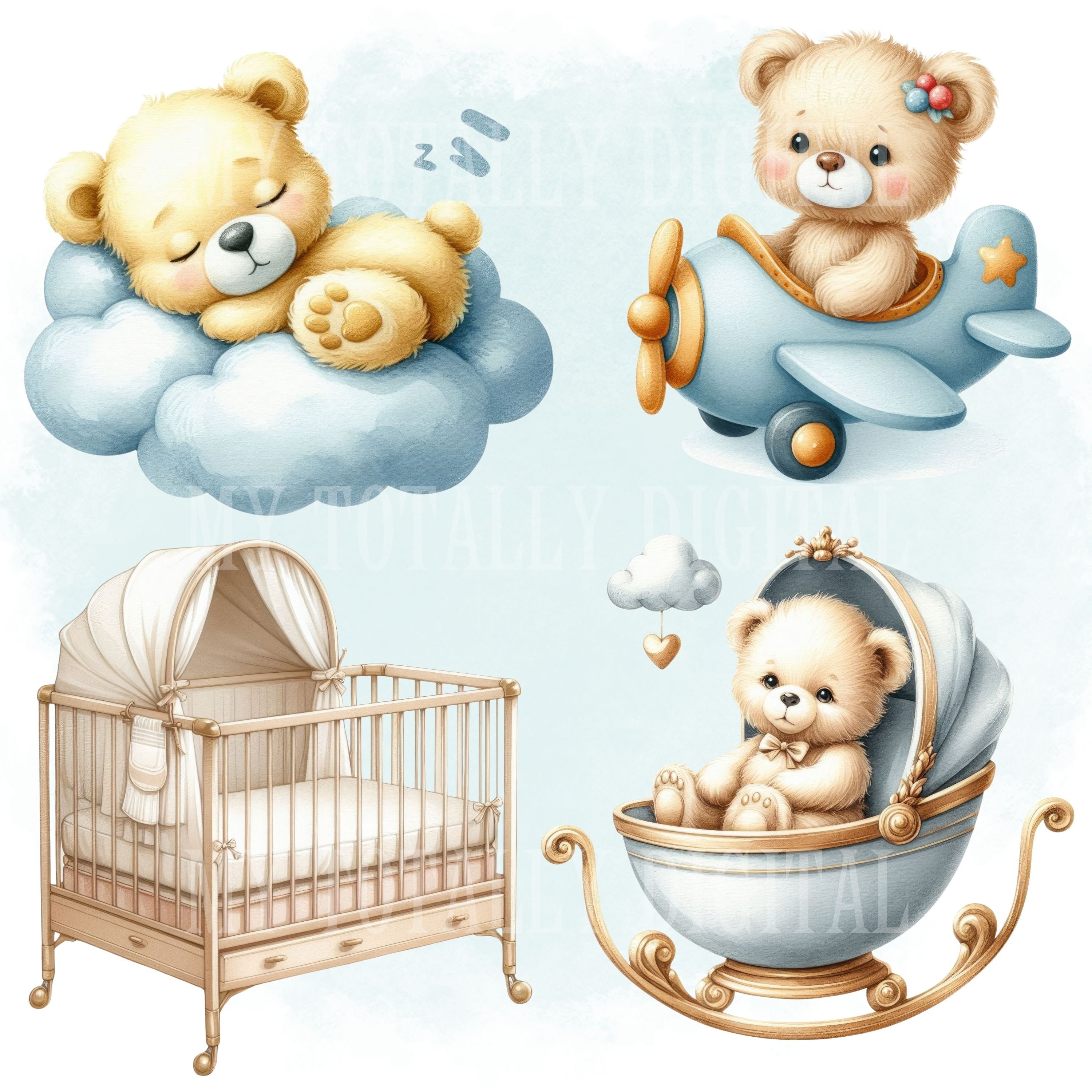 15 Acuarela Azul Oso de Peluche Baby Shower Clipart PNG Sublimación ...
